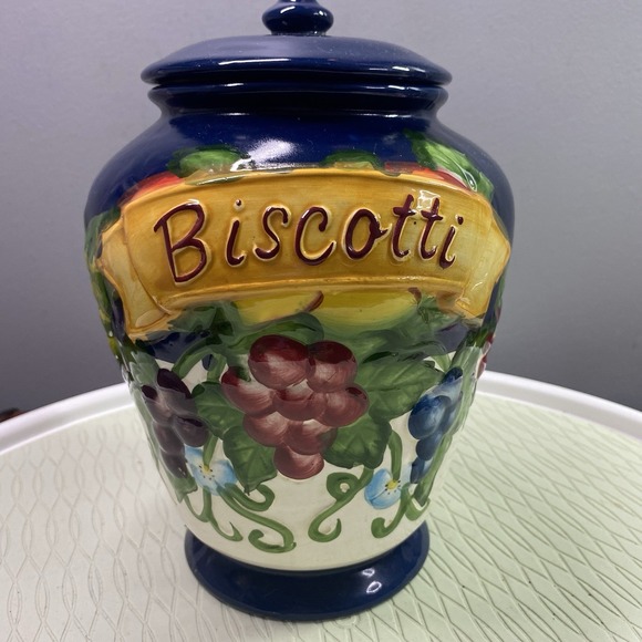 Kitchen | Vintage Nonnis Biscotti Cookie Jar Lid Hand Painted Cobalt ...
